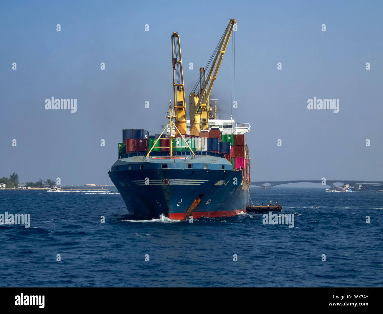 Container ships in the port of Male in the Maldives Stock Photo - Alamy