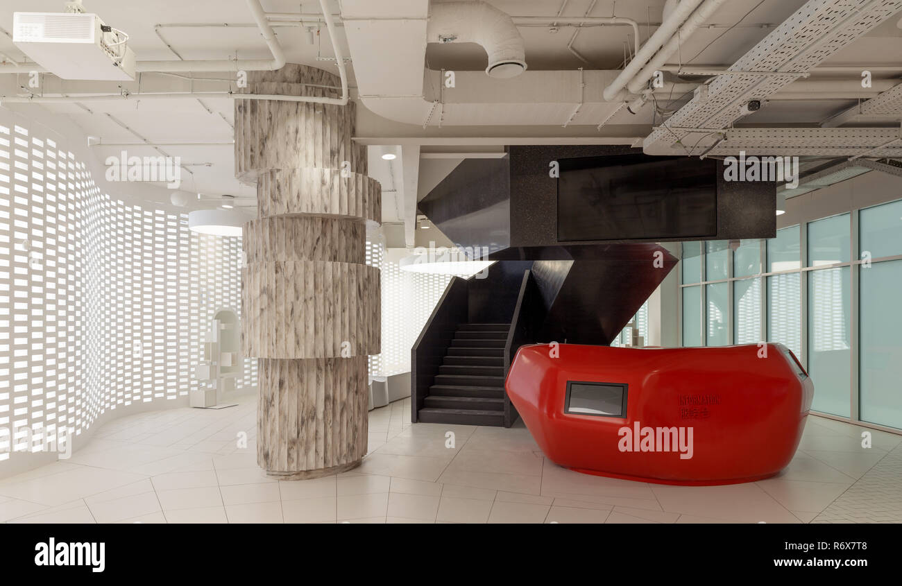 Office interior with reception desk and stairs. 3d illustration Stock ...