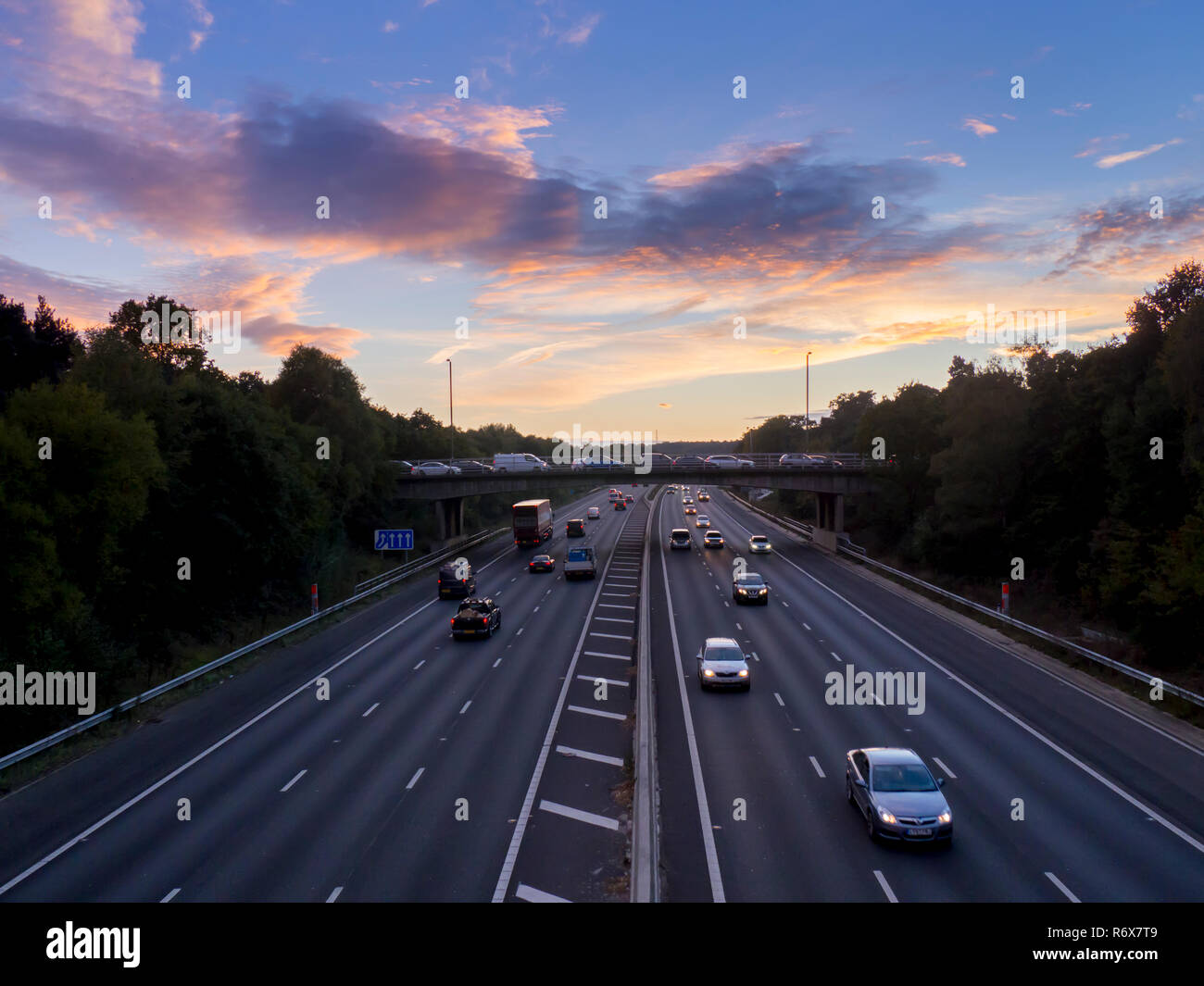 europe, UK, England, Surrey, M3 motorway dusk Stock Photo - Alamy