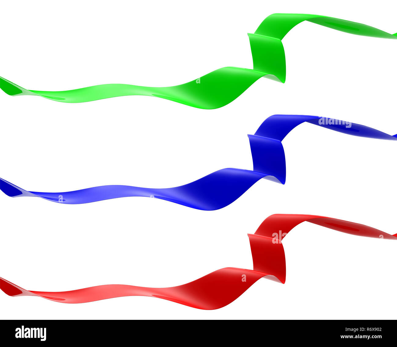 Satin ribbons, blue, green and red isolated cutout on white background ...