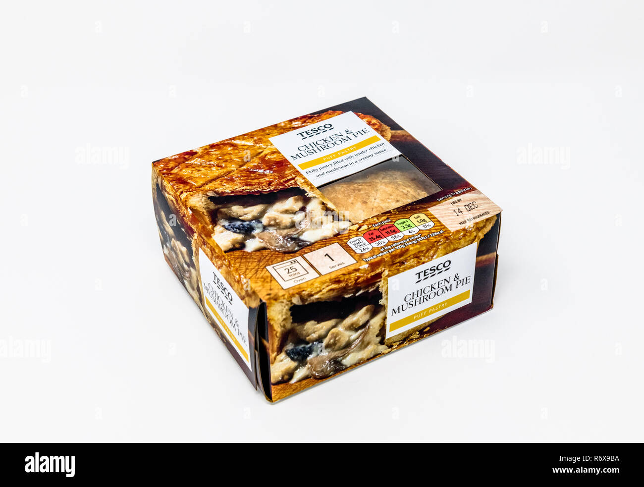 Tesco chicken and mushroom pie in its cardboard box Stock Photo - Alamy