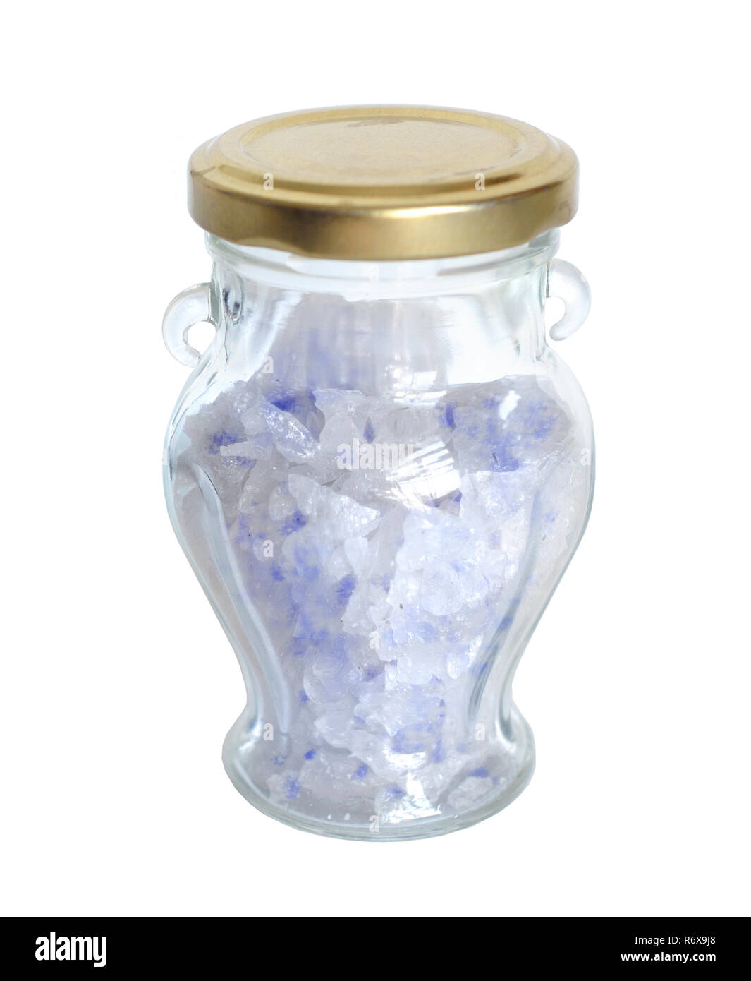 Blue Persian salt in the glass bottle. Isolated on white background ...