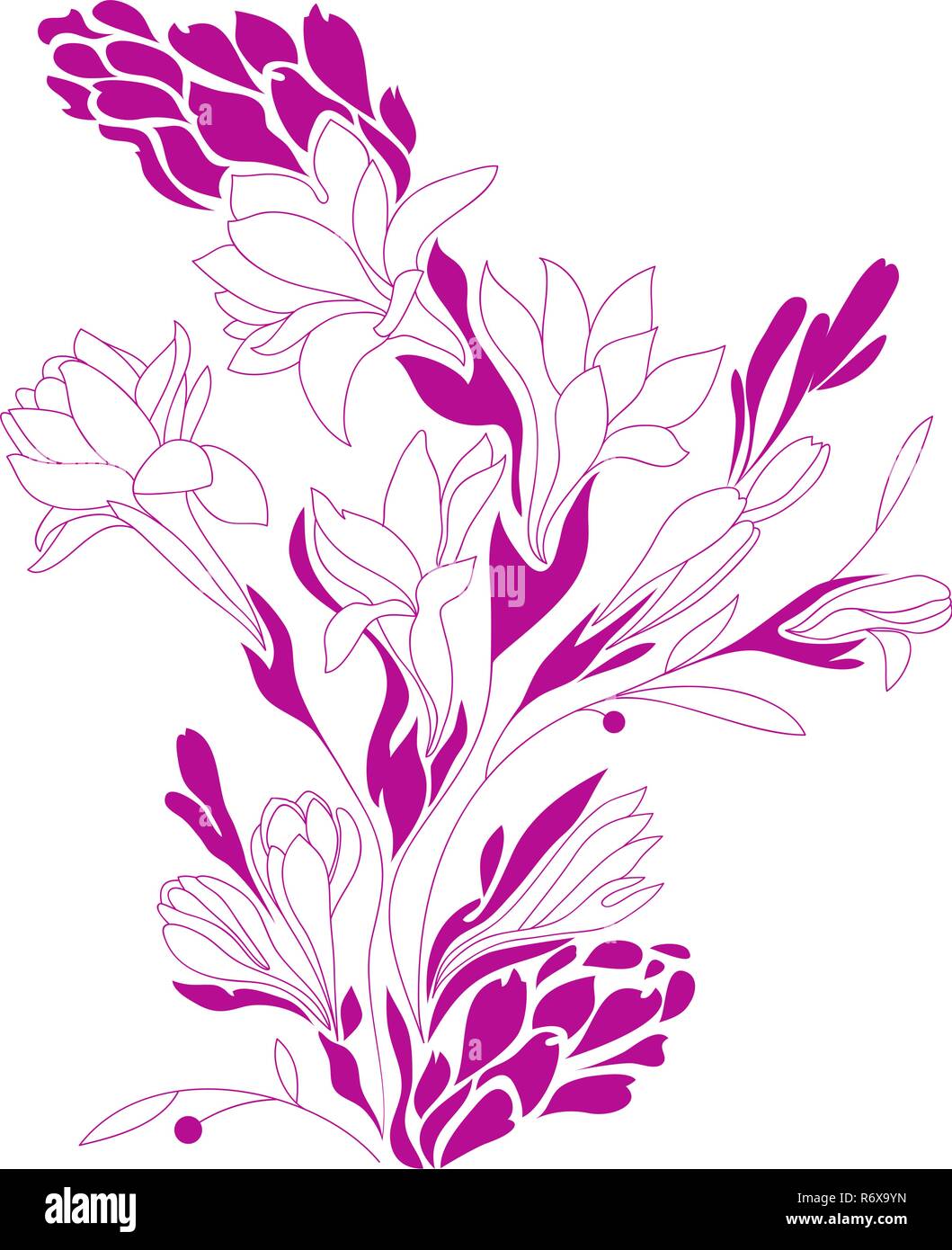 Flowers contour drawing, silhouette floral, Tuberose design, vector ...