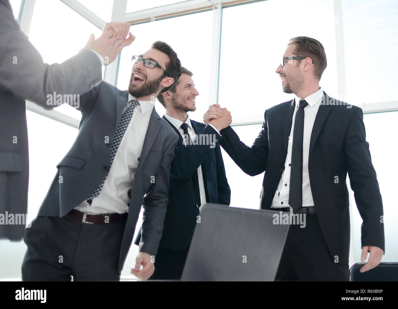 boss praises the employee for the good work Stock Photo - Alamy