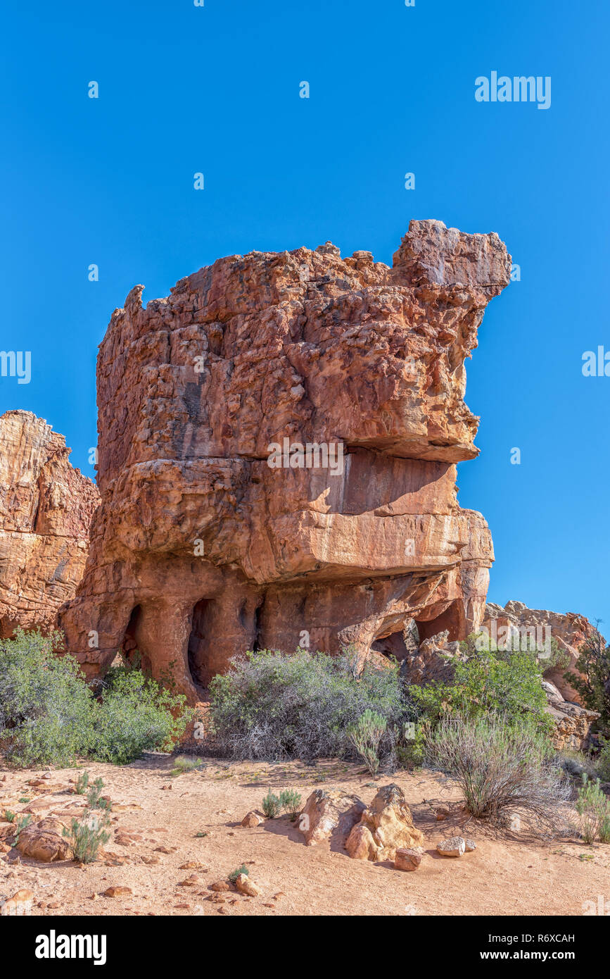 A rock formation, with caves, at the Stadsaal Caves in the Cederberg ...