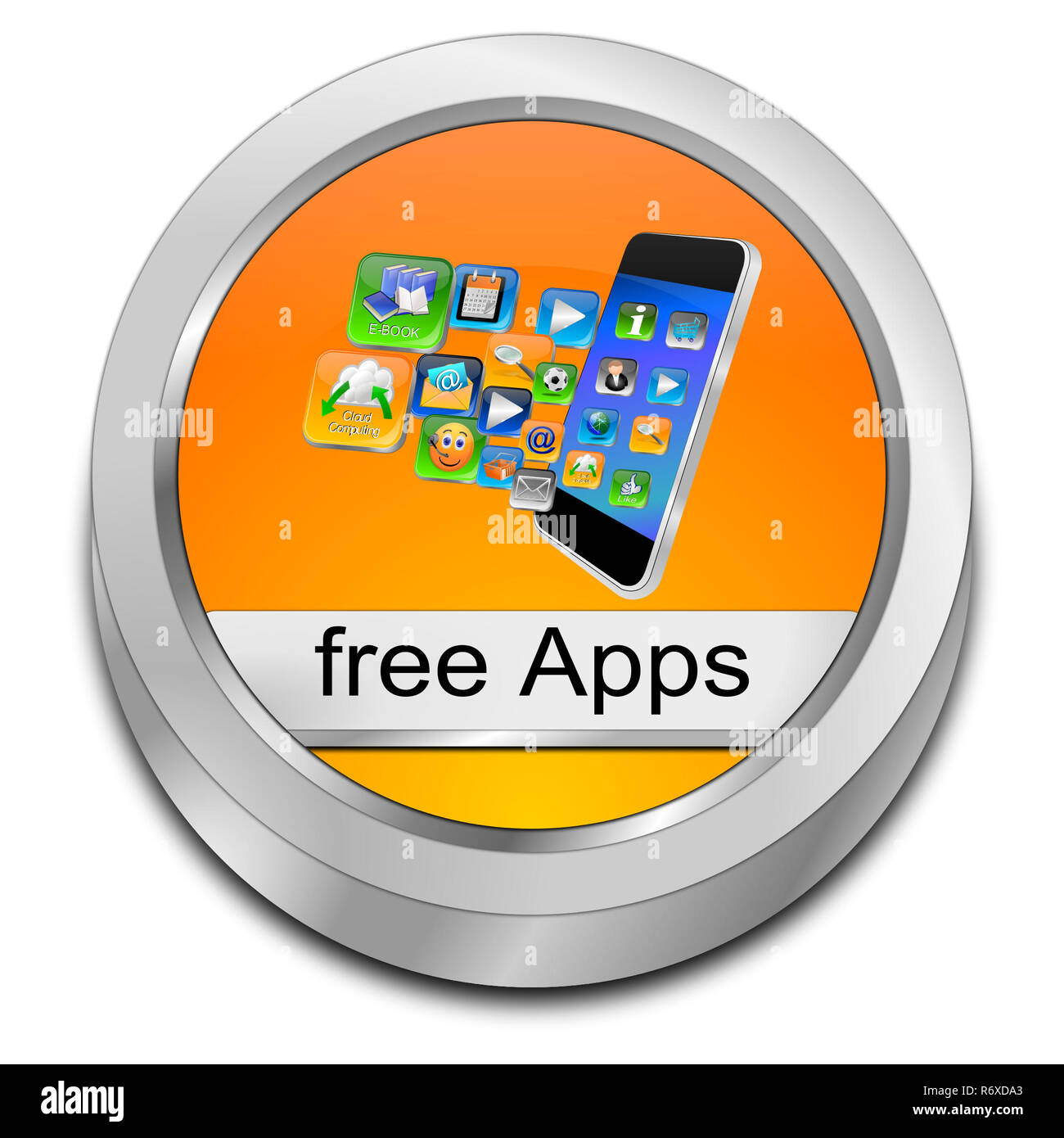 orange free apps button - 3D illustration Stock Photo - Alamy
