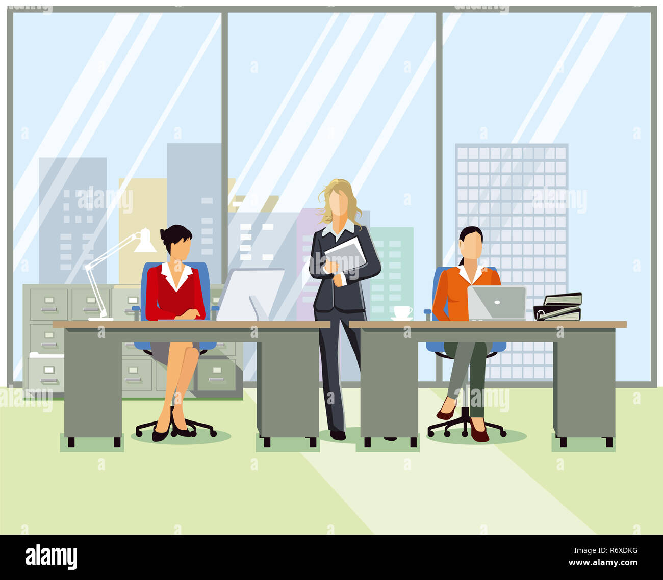office workplace,people at work,illustration Stock Photo - Alamy