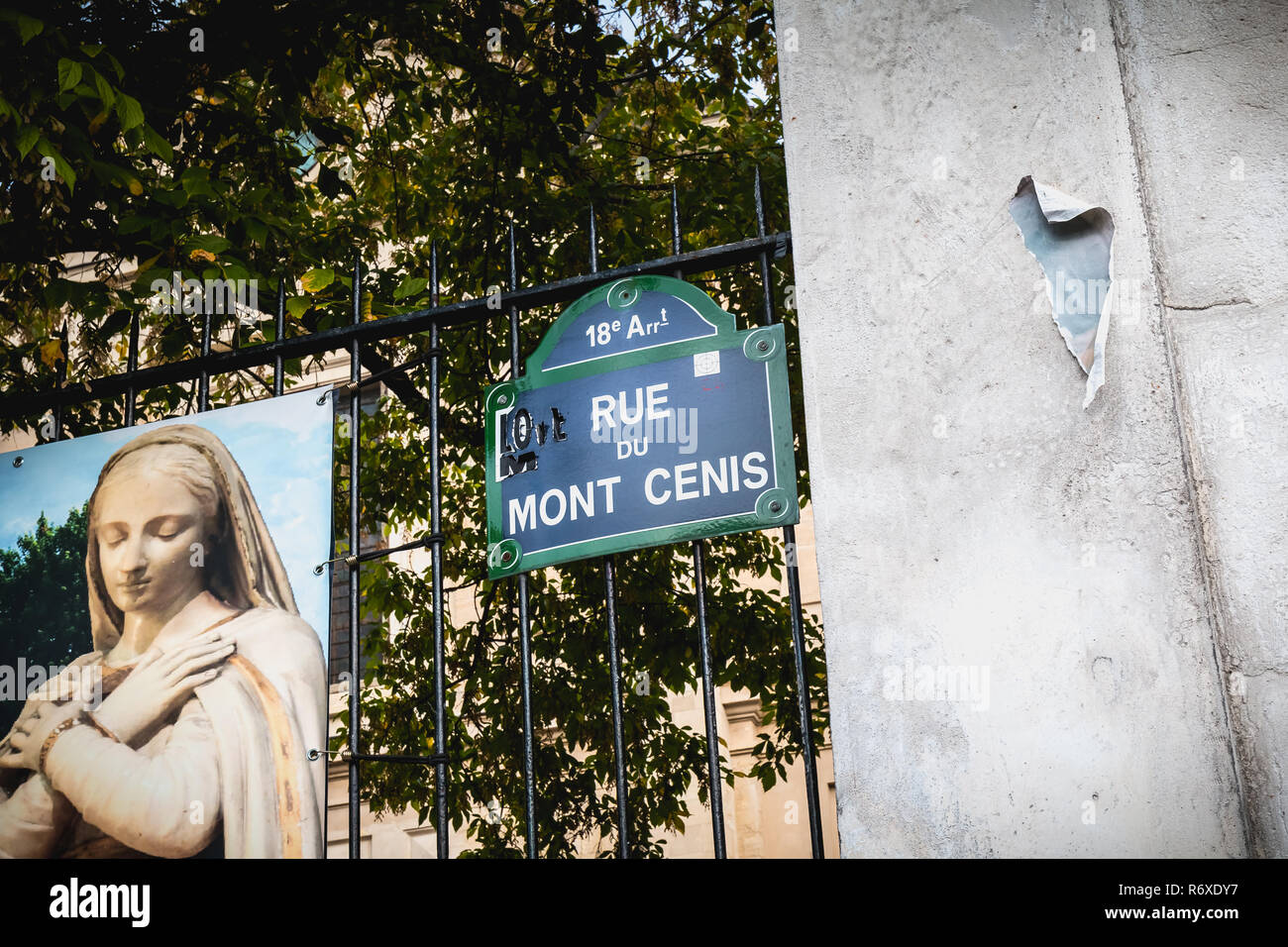 Paris, France - October 6, 2018: blue street sign in the middle of the ...