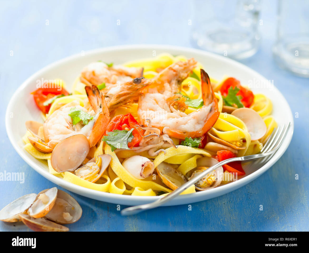 rustic italian seafood pasta Stock Photo - Alamy