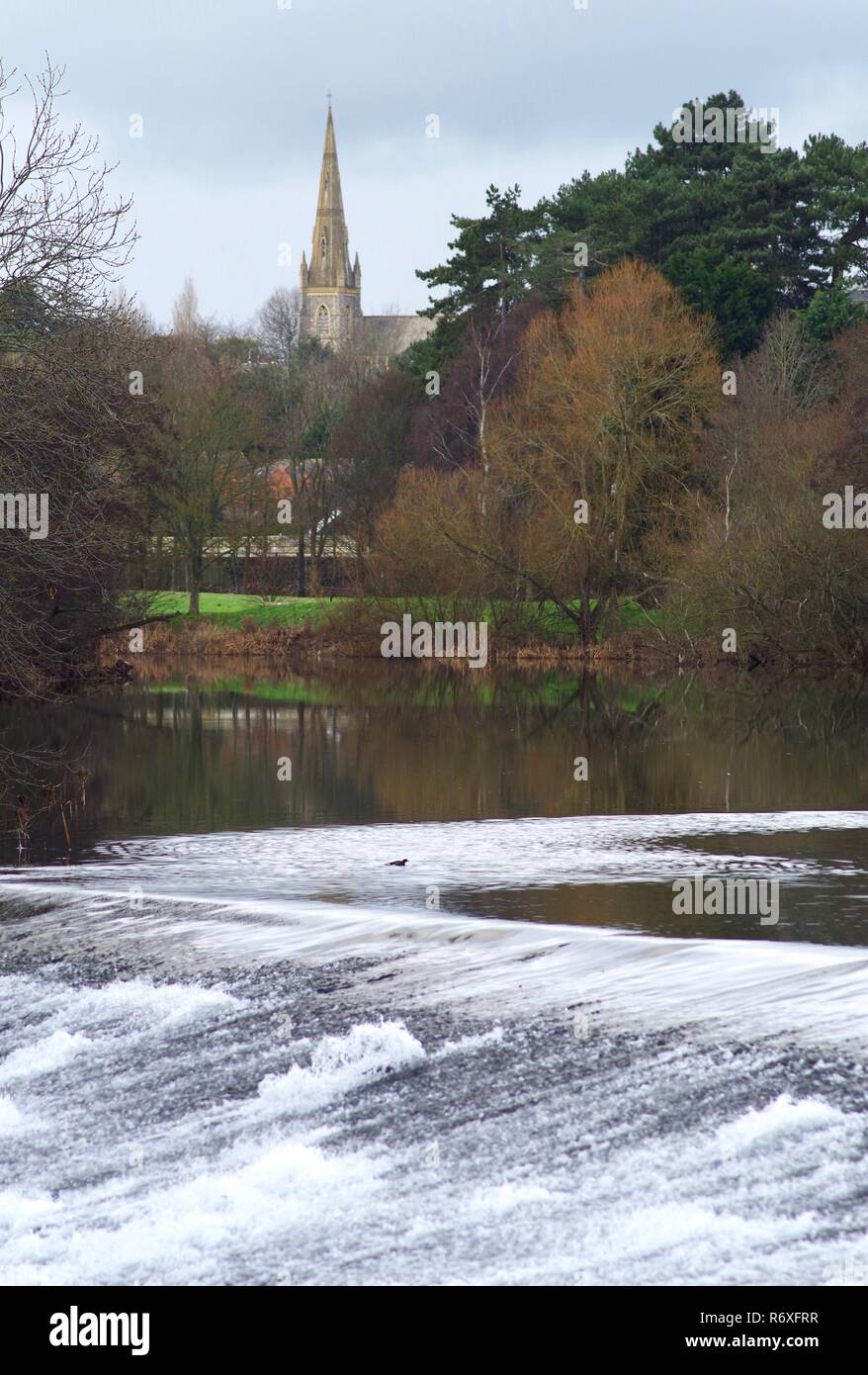Spire of St Leonards Church Beyond the River Exe and St Jame's Weir at ...