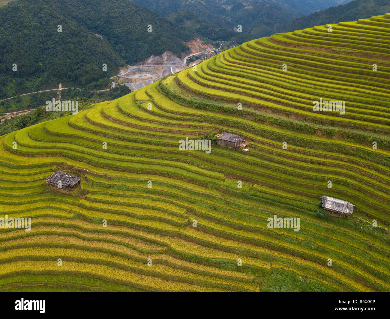 Aerial view of Vietnam landscapes. Rice fields on terraced of Mu Cang ...
