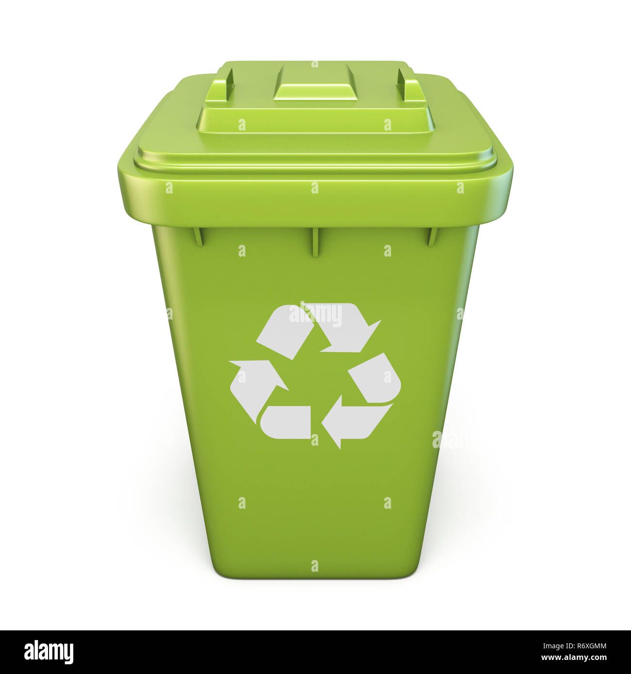 Green plastic recycle bin closed front view 3D Stock Photo - Alamy