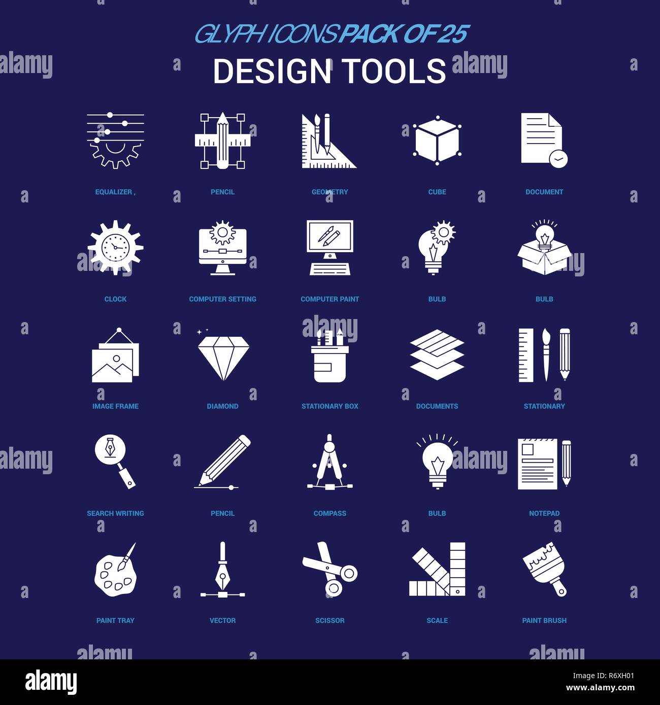 Design Tools White icon over Blue background. 25 Icon Pack Stock Vector ...