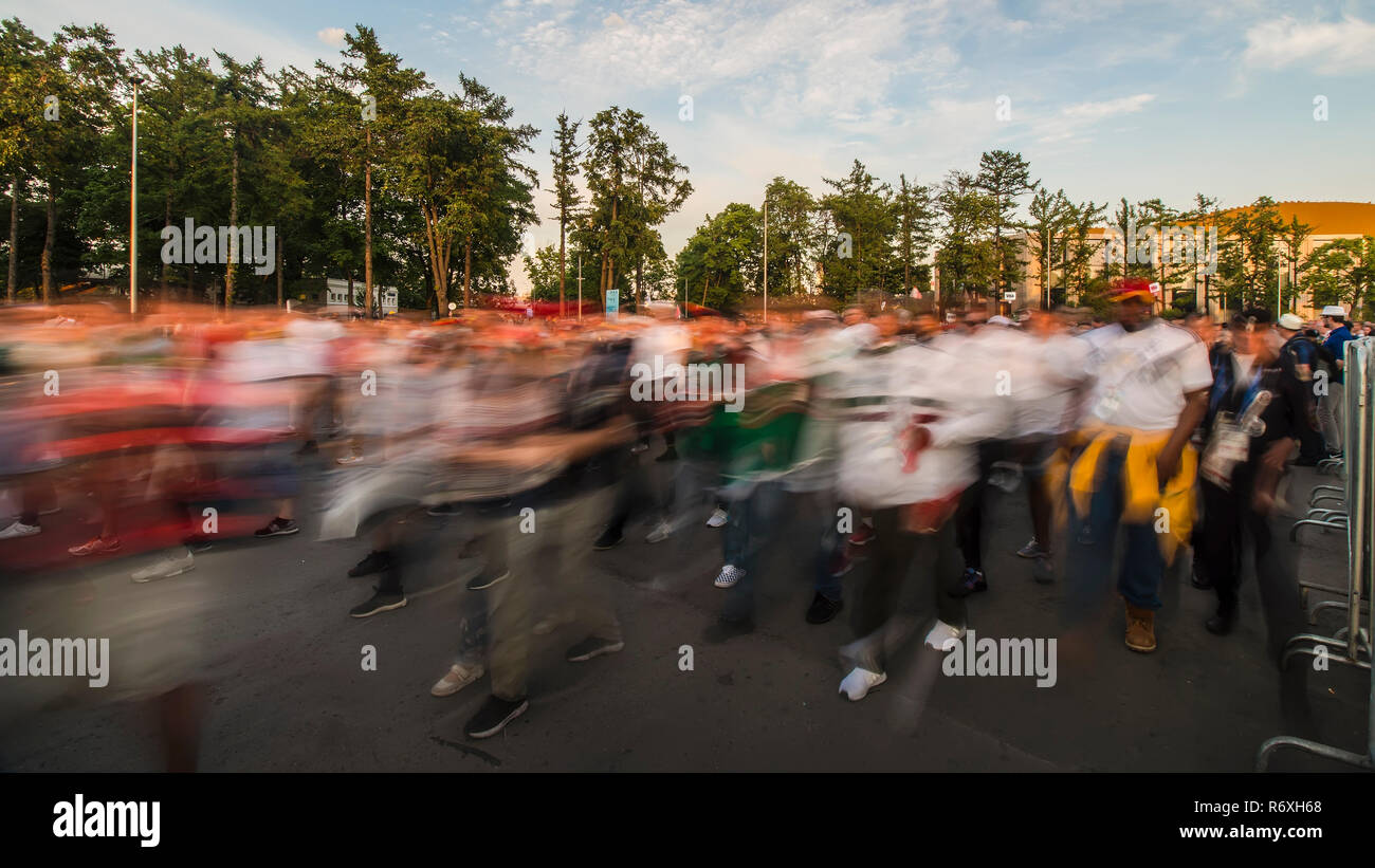 Spectators and football fans out of the stadium after the match Stock ...