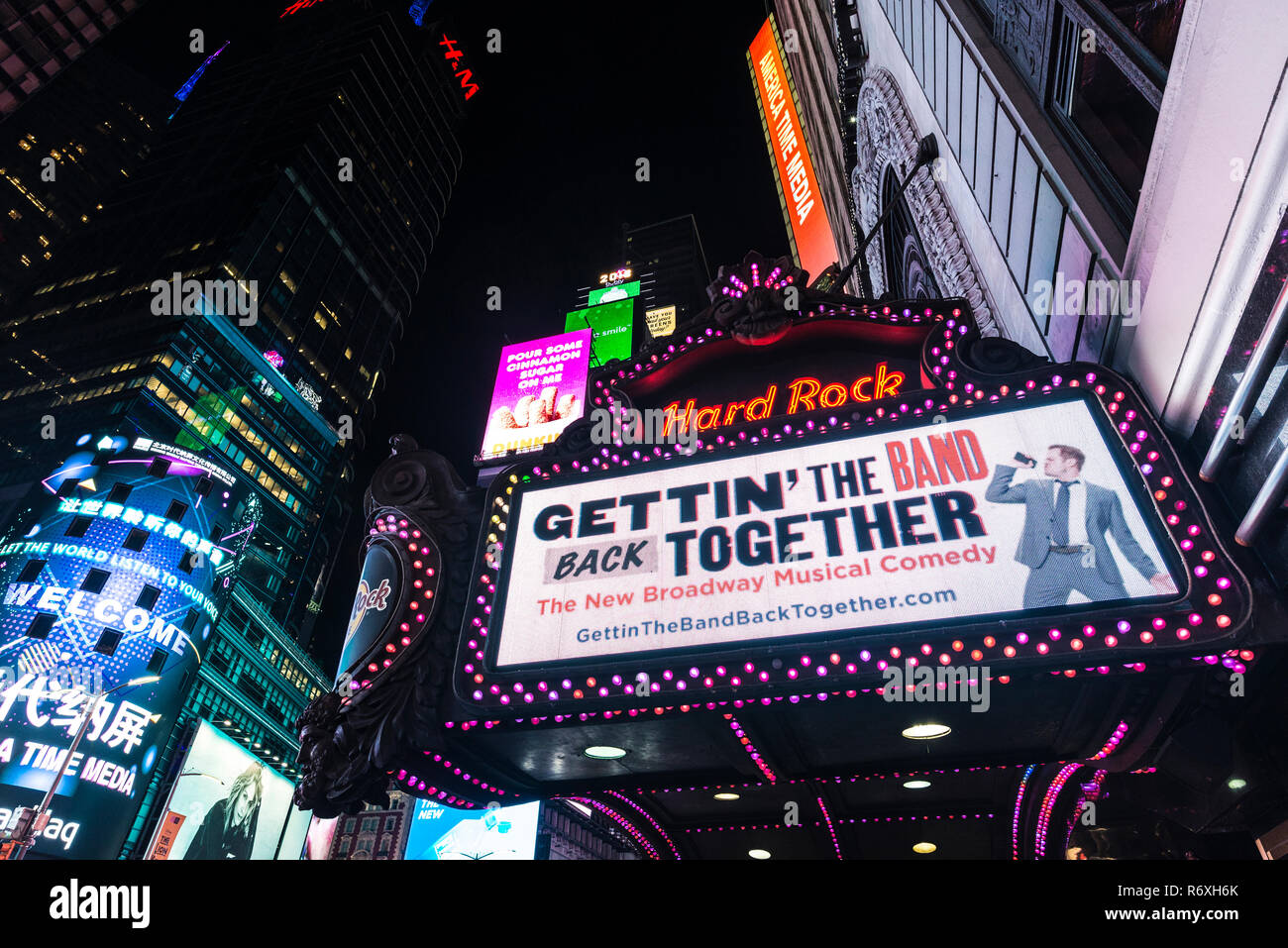 New York City, USA - July 30, 2018: Hard Rock on Times Square at night ...