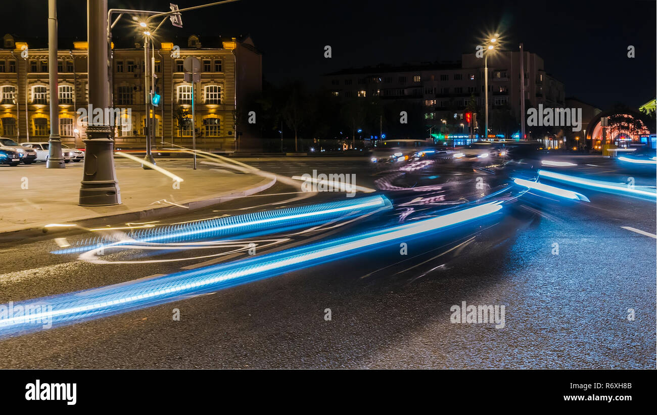 night traffic jam on the crossroad Stock Photo - Alamy