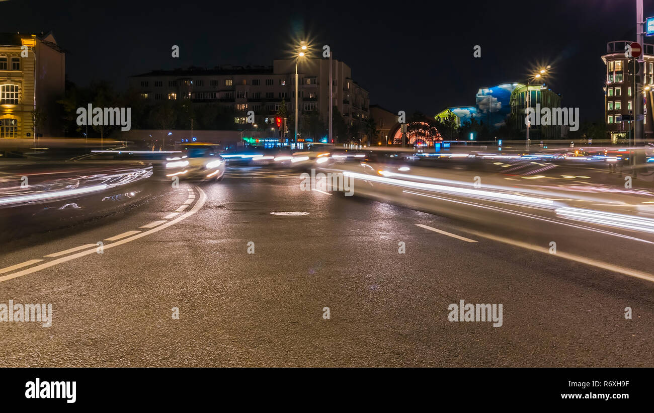 night traffic jam on the crossroad Stock Photo - Alamy