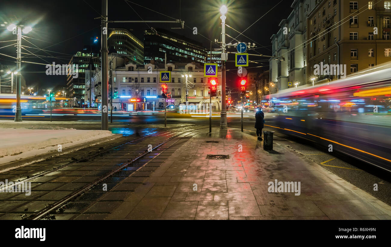 night traffic jam on the crossroad Stock Photo - Alamy