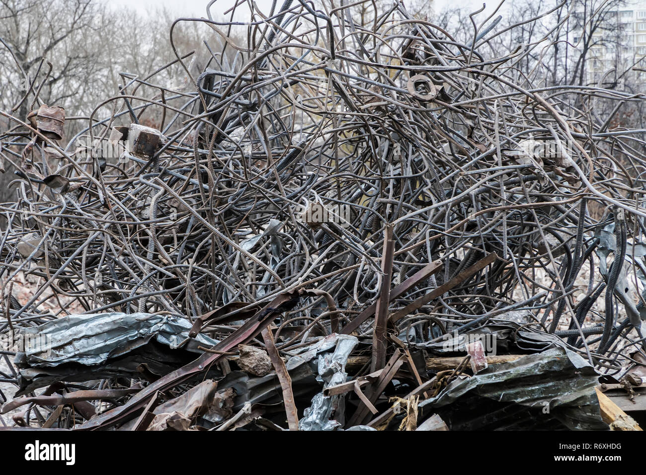 reinforcement and pieces of metal, sorted after the destruction of the ...