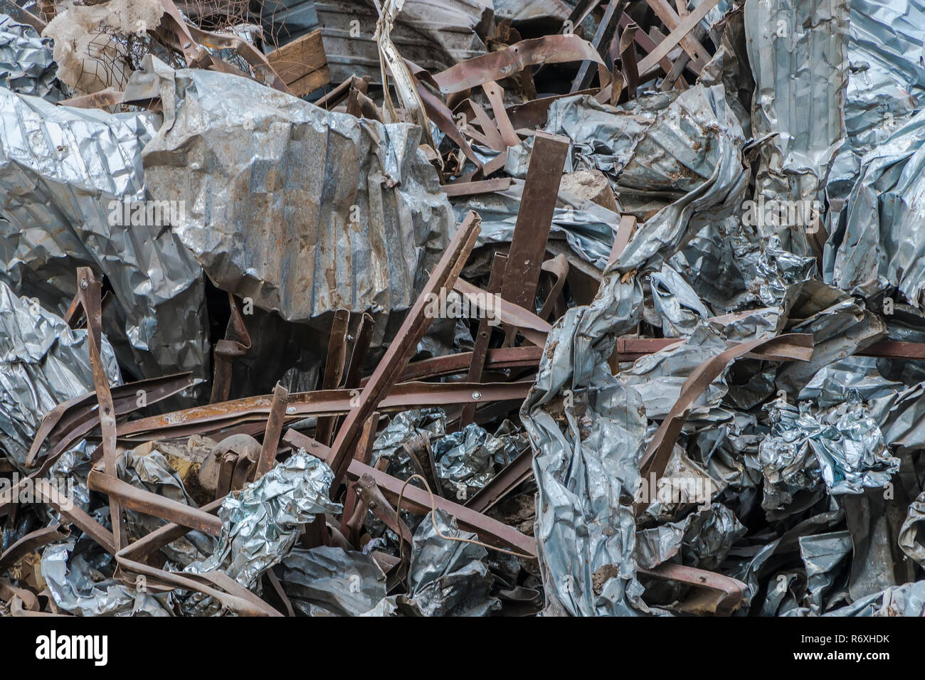 reinforcement and pieces of metal, sorted after the destruction of the ...