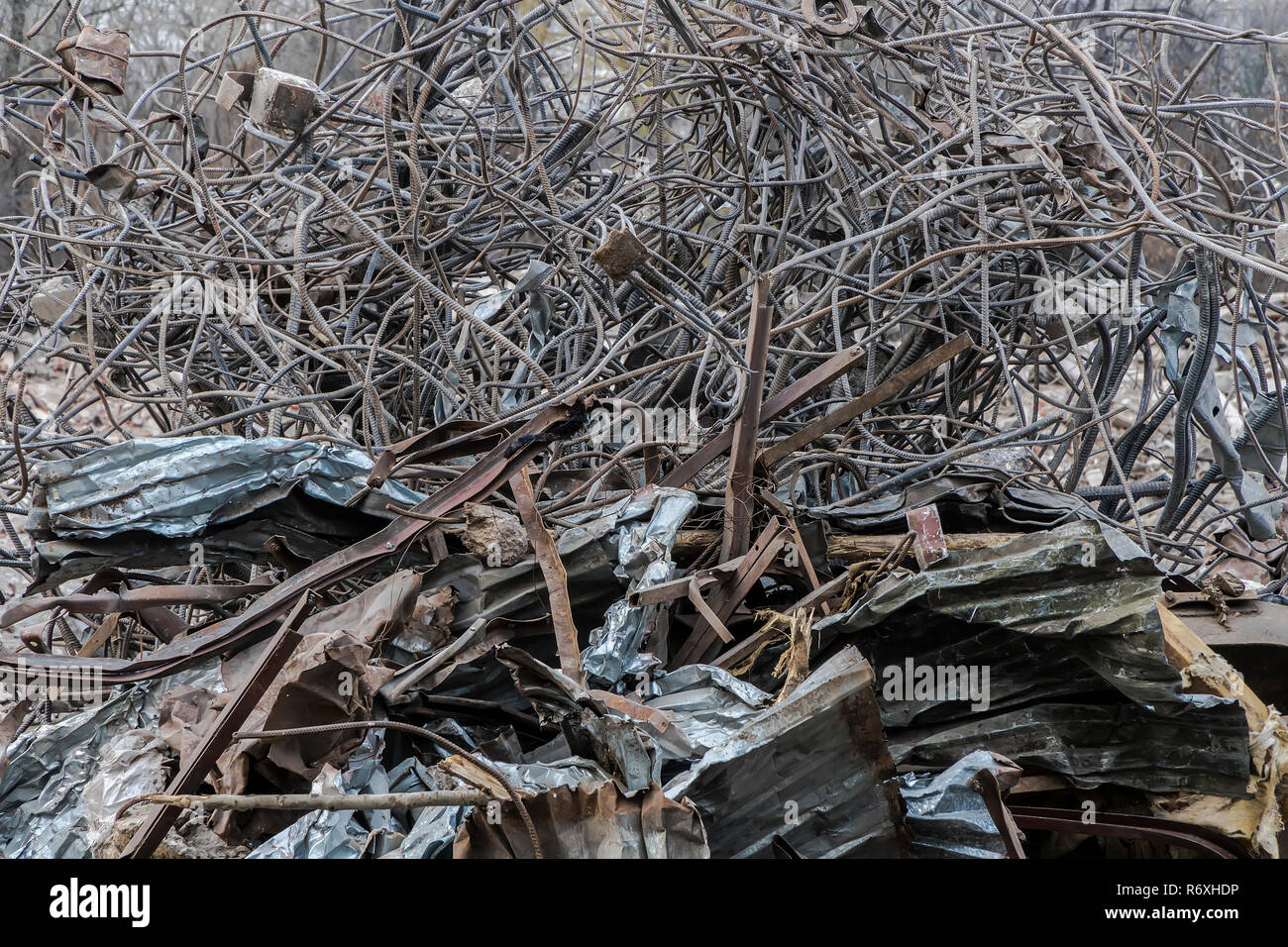 reinforcement and pieces of metal, sorted after the destruction of the ...
