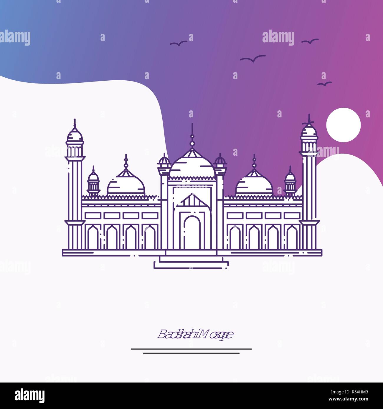 Travel BADSHAHI MOSQUE Poster Template. Purple creative background ...