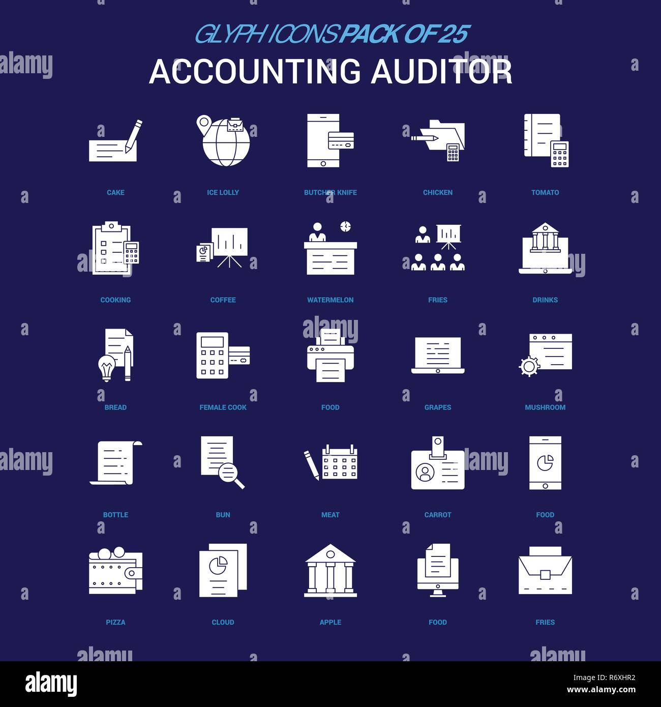 Accounting Auditor White icon over Blue background. 25 Icon Pack Stock ...