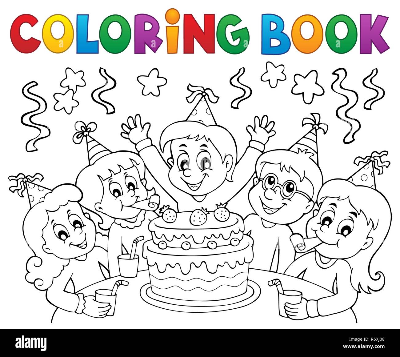 Coloring book kids party topic 1 Stock Photo - Alamy