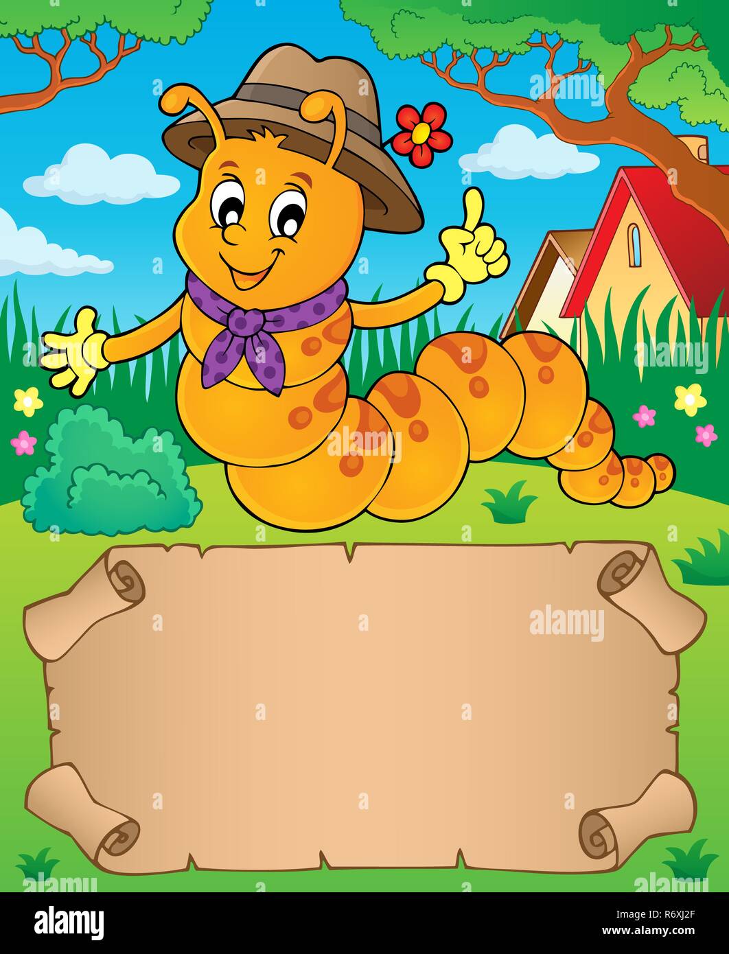 Happy caterpillar theme parchment 1 Stock Photo - Alamy