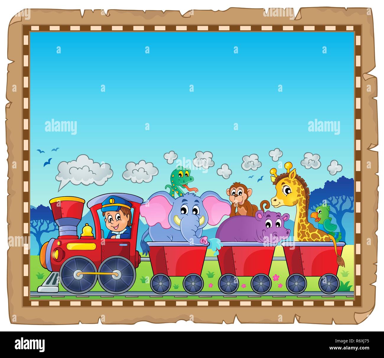 Train with animals theme parchment 1 Stock Photo - Alamy
