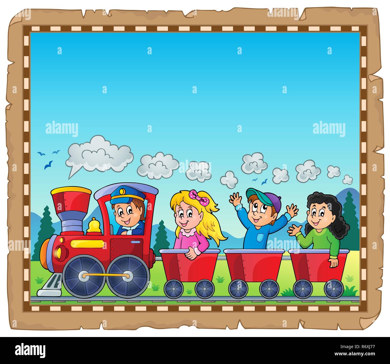 Train with kids theme parchment 1 Stock Photo - Alamy