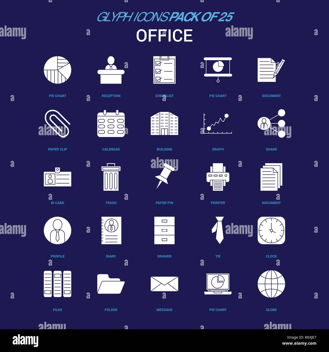 Office White icon over Blue background. 25 Icon Pack Stock Vector Image ...