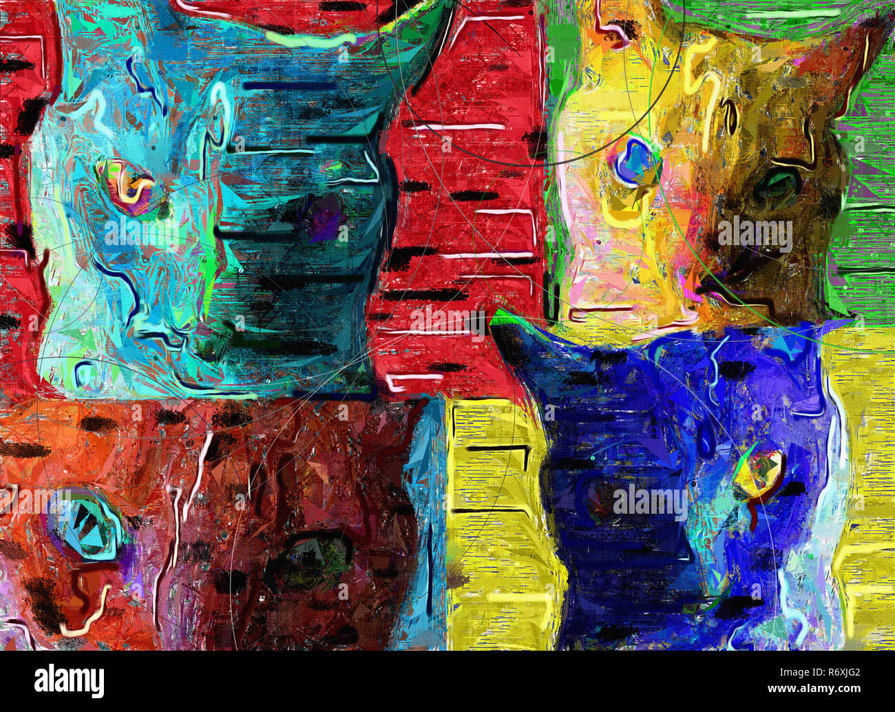 Abstract painting. Colorful cats Stock Photo - Alamy
