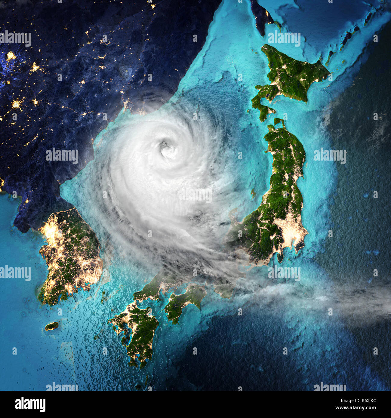 Cyclone weather Japan and Korea. 3D rendering Stock Photo - Alamy