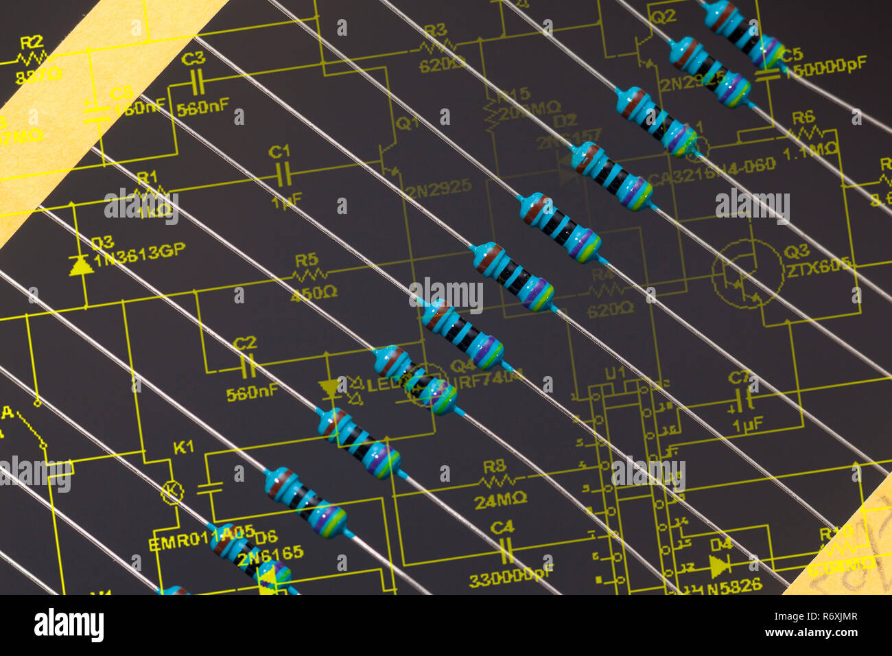 Group of resistors in black background Stock Photo - Alamy