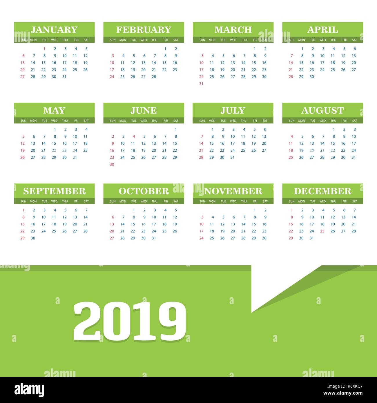 2019 Calendar Template. Vector background Stock Vector Image & Art - Alamy