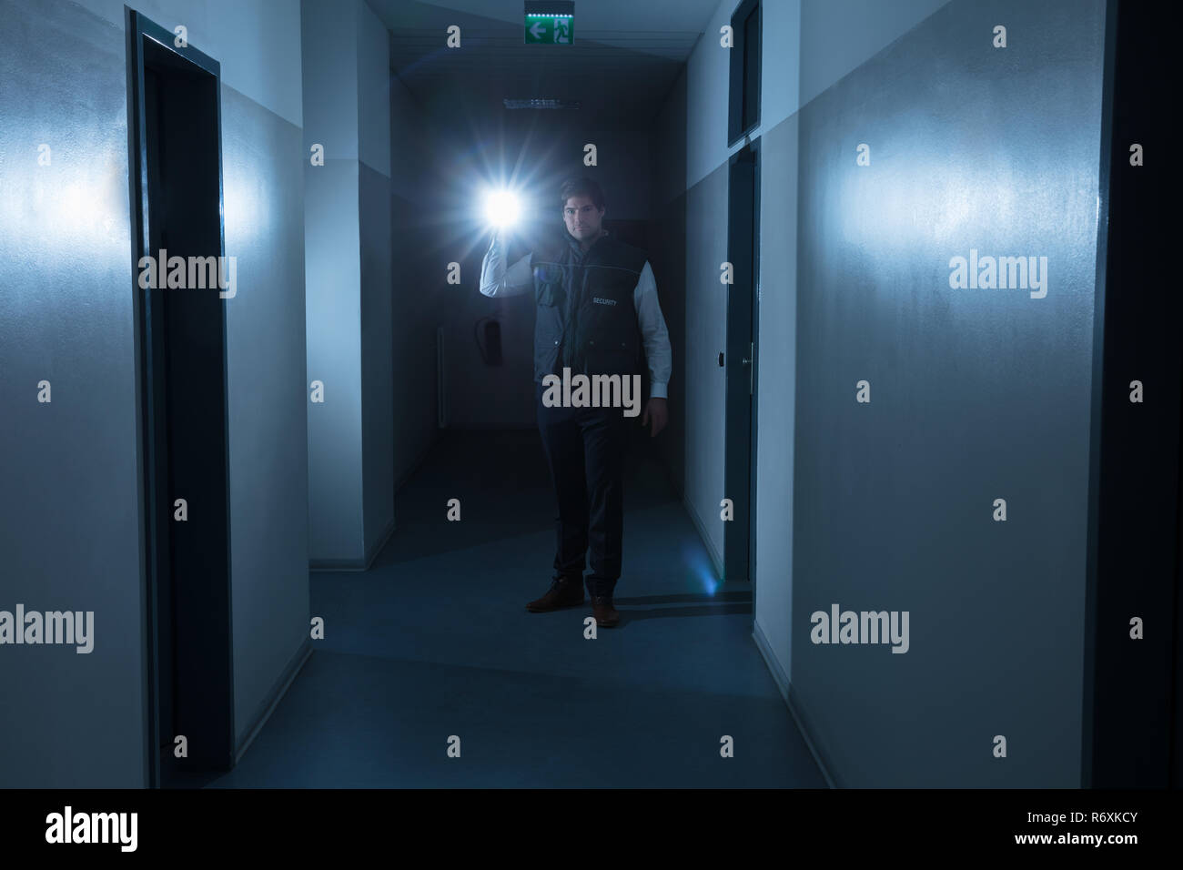 Security Guard Holding Flashlight Stock Photo - Alamy
