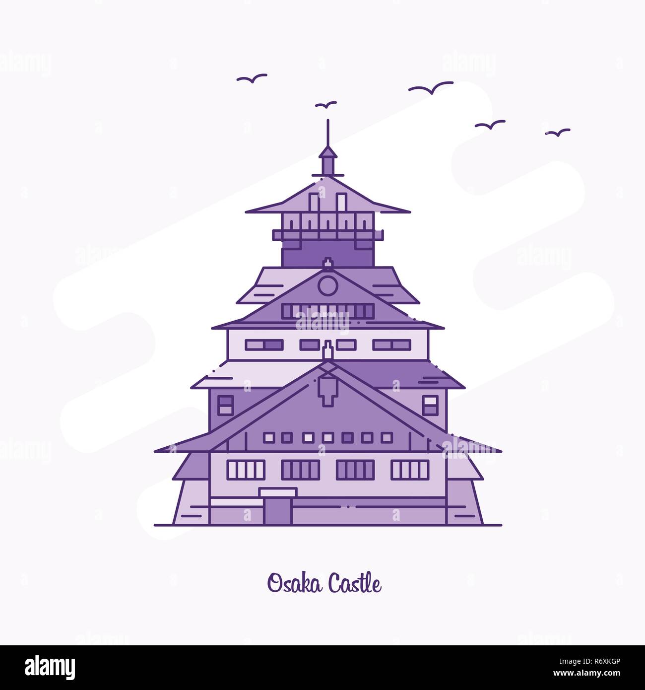 OSAKA CASTLE Landmark Purple Dotted Line skyline vector illustration ...