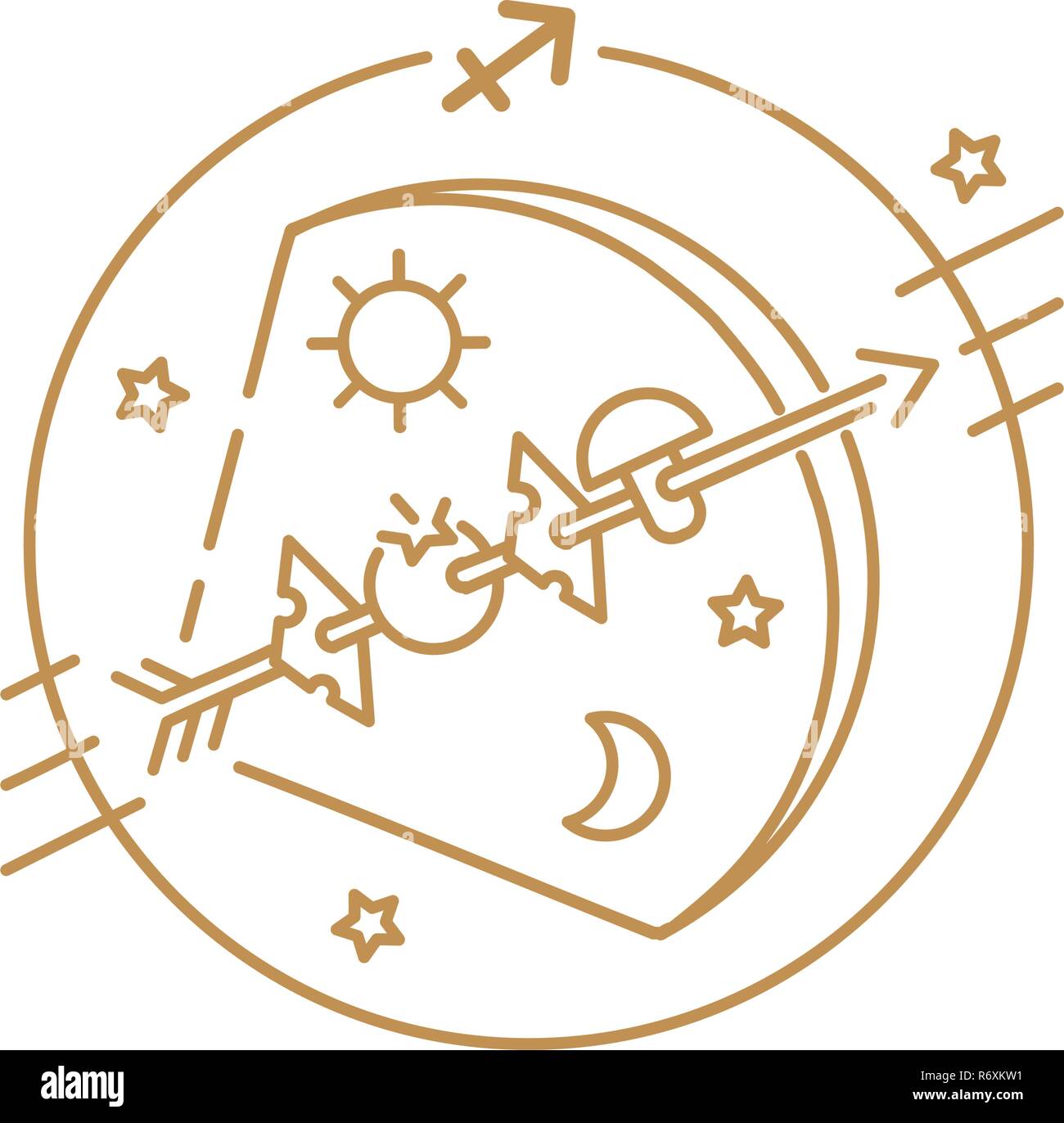 Vector bow and arrow or Sagittarius zodiac sign, logo, tattoo or ...