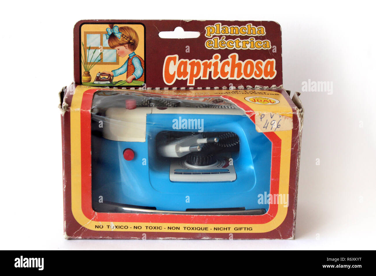 Vintage toy iron in original box isolated on a white background Stock ...