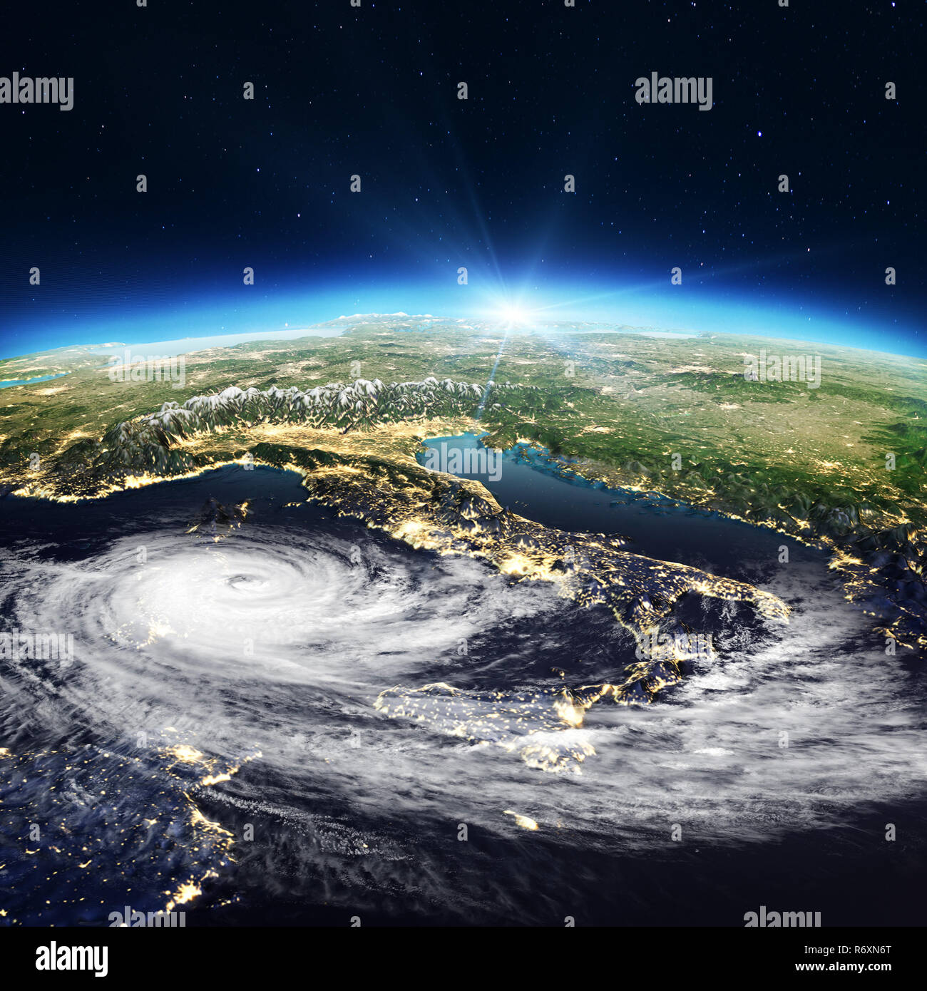 Italy map cyclone. 3d rendering Stock Photo - Alamy