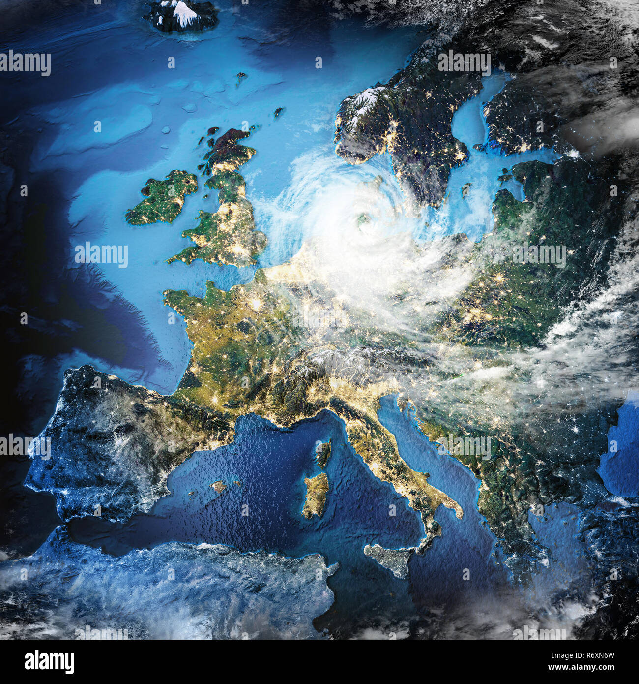 Cyclone weather Europe. 3D rendering Stock Photo - Alamy