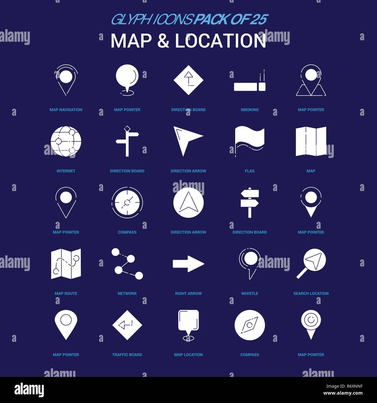 Map and Location White icon over Blue background. 25 Icon Pack Stock ...