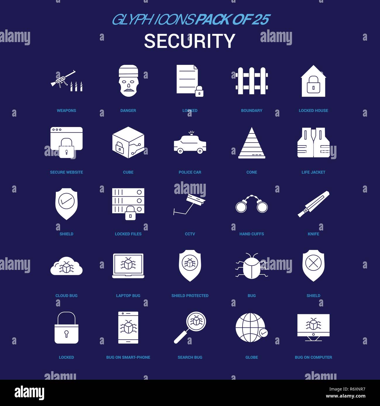 Security White icon over Blue background. 25 Icon Pack Stock Vector ...
