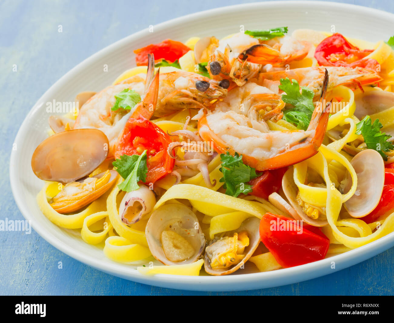 rustic italian seafood pasta Stock Photo - Alamy