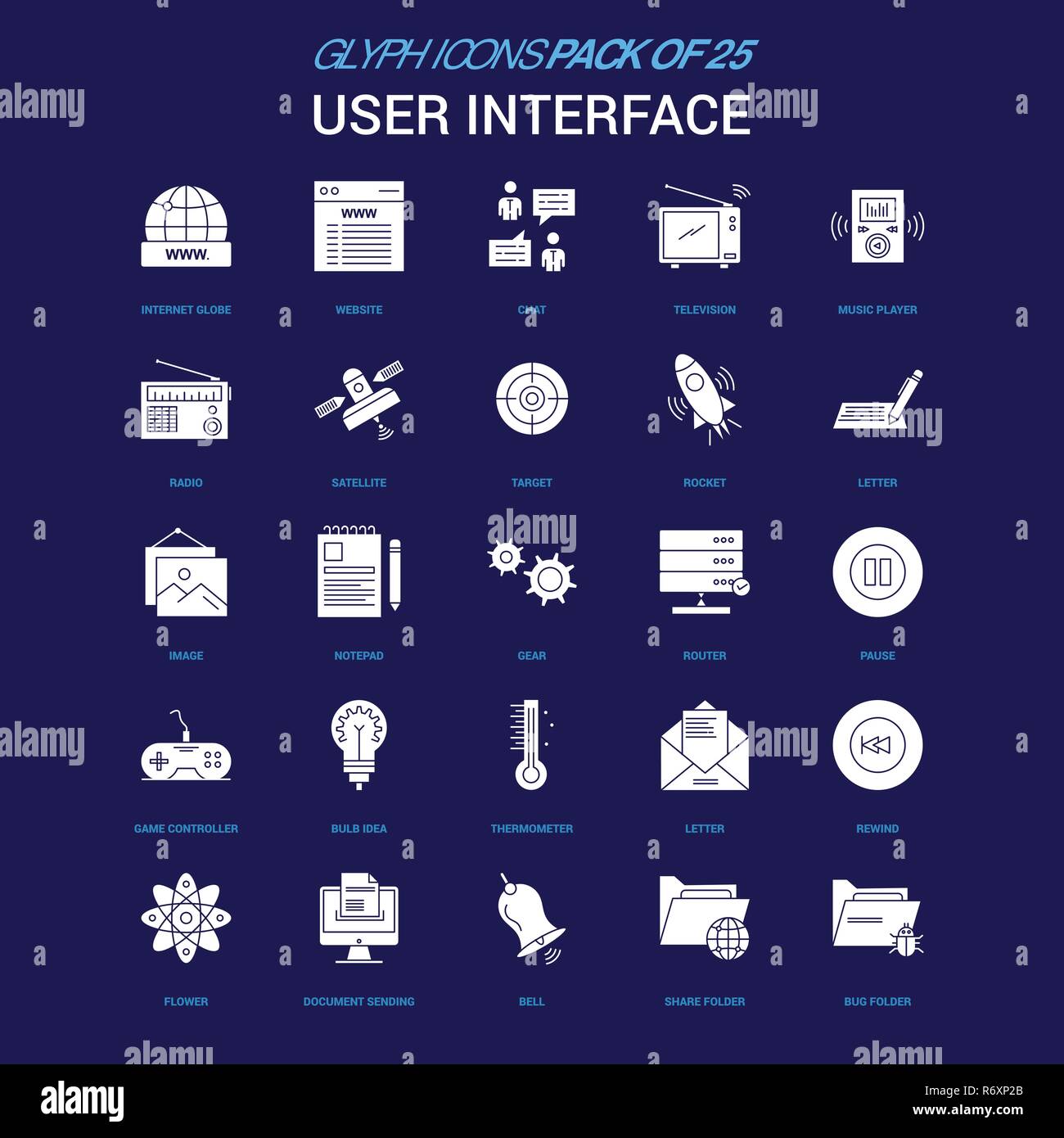 User Interface White icon over Blue background. 25 Icon Pack Stock ...