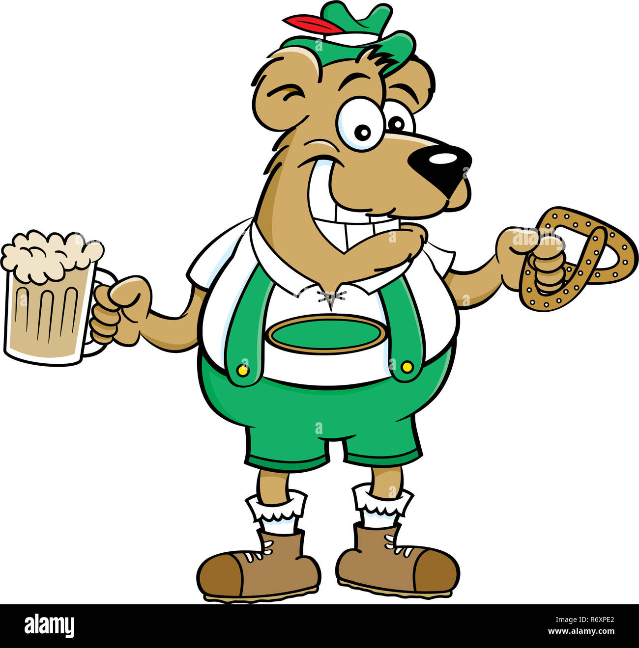 Cartoon illustration of a bear holding a beer mug and a pretzel Stock ...