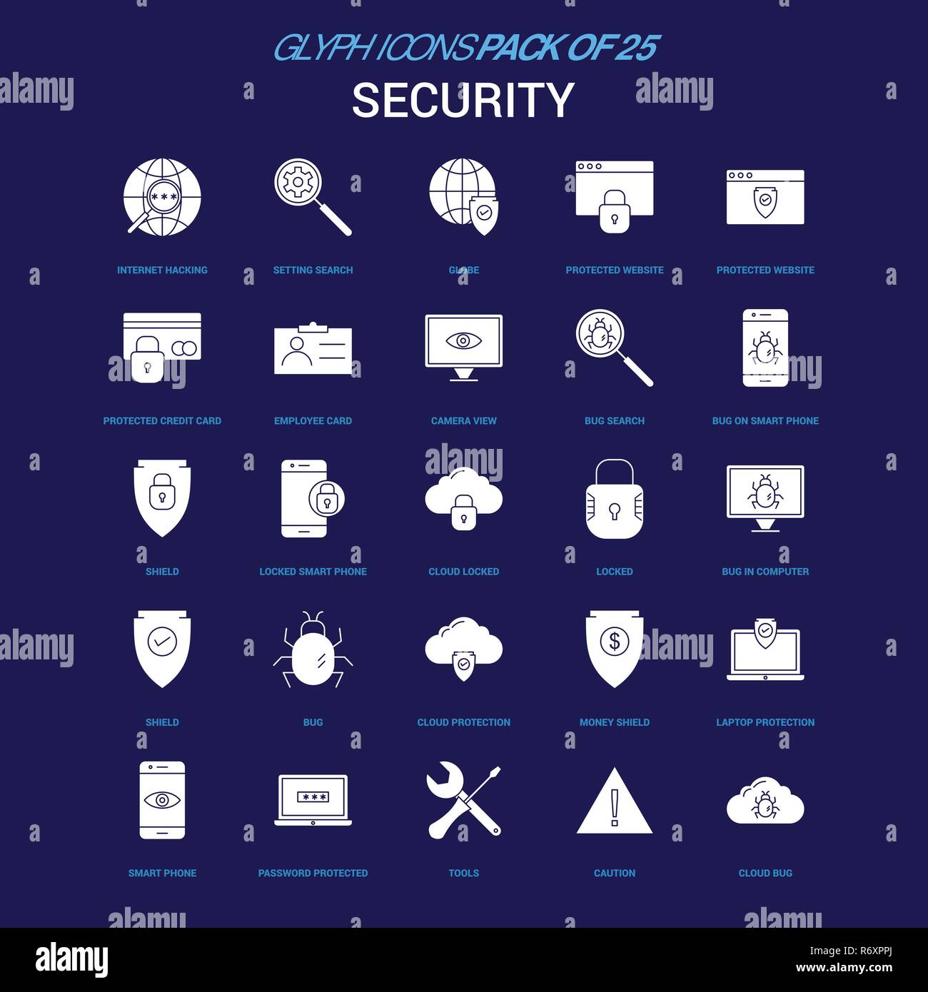 Security White icon over Blue background. 25 Icon Pack Stock Vector ...