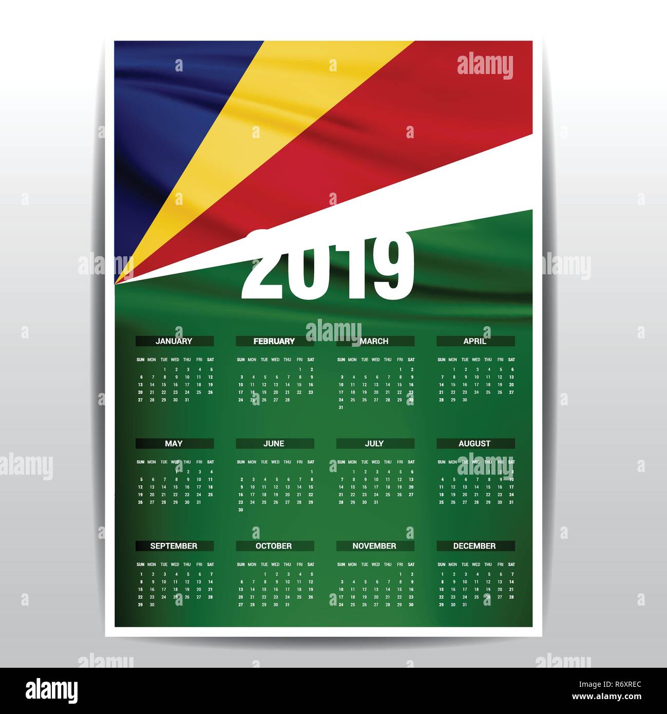 Calendar 2019 Seychelles Flag background. English language Stock Vector ...