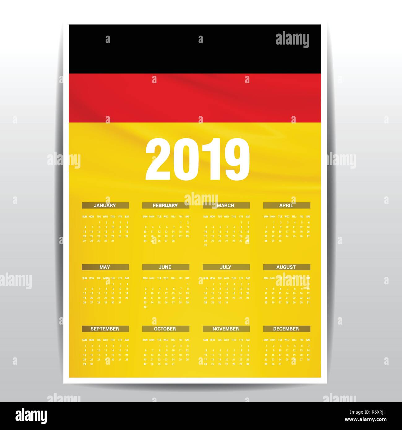 Calendar 2019 Germany Flag background. English language Stock Vector ...